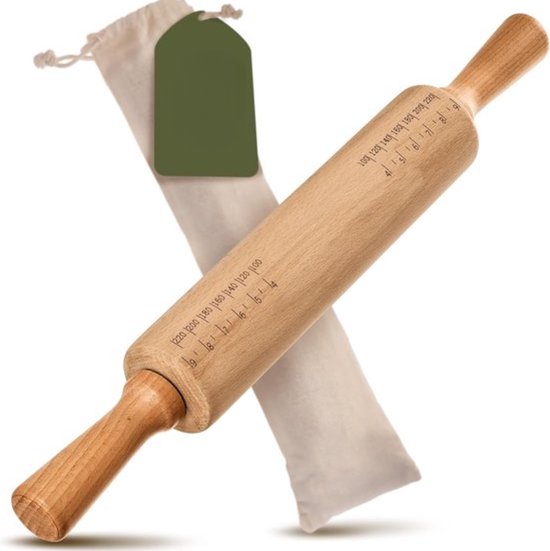 Professionele Houten Deegroller met Meetniveaus - Duurzaam FSC-Hout ...