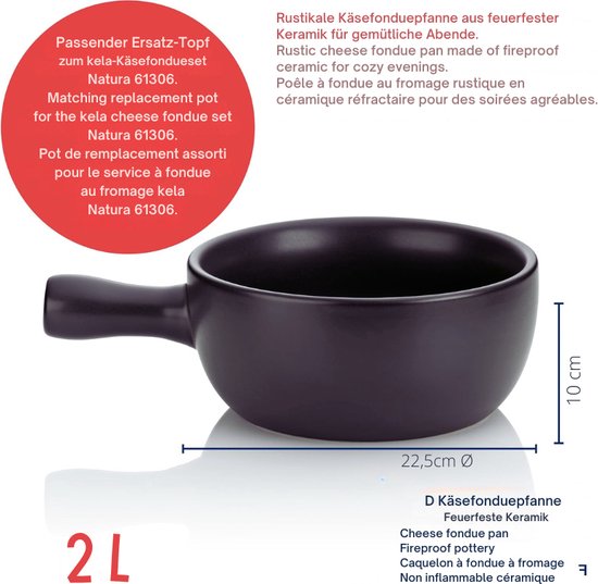 66575 Kaasfonduepan van Vuurvast Keramiek - Zwart - 22,5 cm - 2L ...