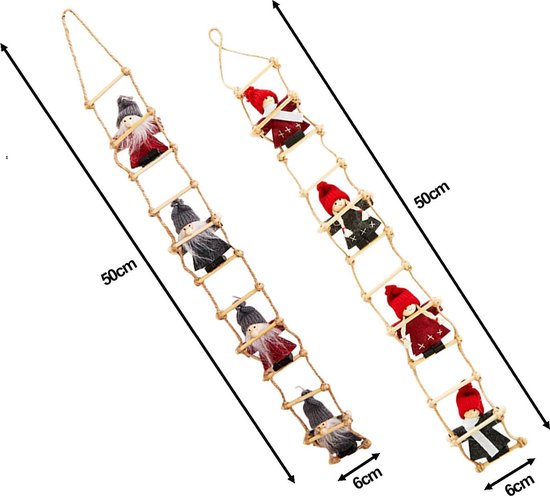 oCreon 2 Stuks Kerstladderhanger - Oude Man op Ladder en Poppen voor ...