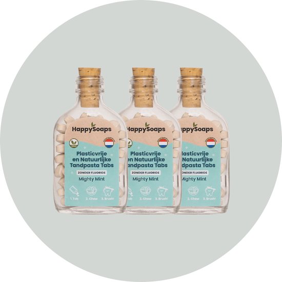 HappySoaps - Kwartaalbox Tandpasta Tabs - Zonder Fluoride - 3 stuks | bol