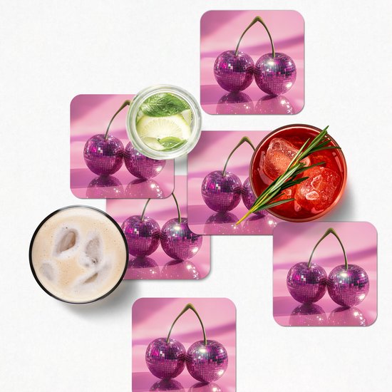 Onderzetters voor glazen - Glitter - Discobol - Roze - Kersen - 10x10 ...
