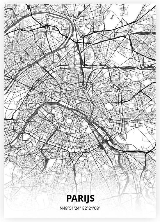 Carte de Paris - Affiche A3 - Style Zwart et blanc | bol.com