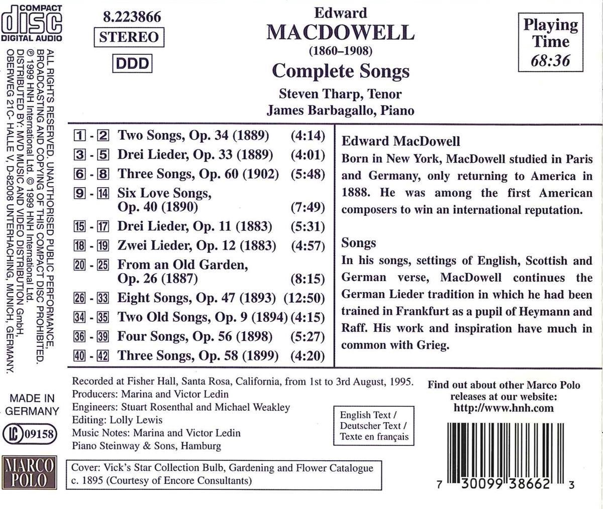 Steven Tharp & James Barbagallo - MacDowell: Complete Songs (CD), J ...