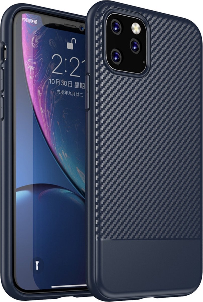 Mobiq - Hybrid Carbon Look iPhone 11 Pro blauw Hoesje TPU | iPhone 11 ...