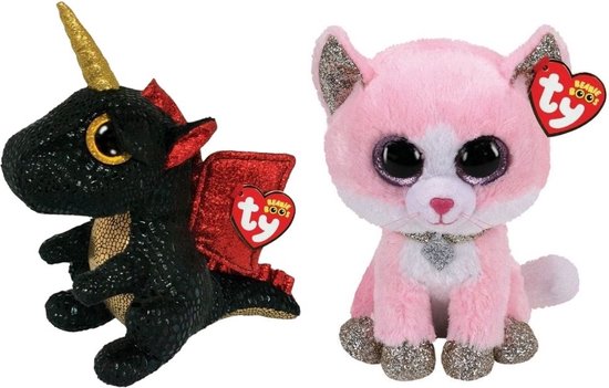 Ty - Knuffel - Beanie Boo's - Grindal Dragon & Fiona Pink Cat | bol.com