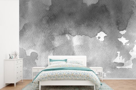 Behang - Fotobehang Abstract werk gemaakt met waterverf en groene ...