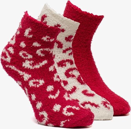 3 paar kinder huissokken met luipaardprint - Rood - Maat 23/26 - Fluffy ...