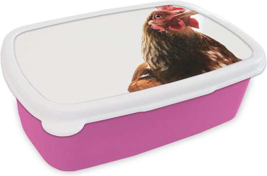 Broodtrommel Roze - Lunchbox Haan - Boerderijdieren - Veren - Brooddoos ...