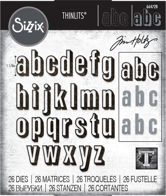 Sizzix Thinlits Snijmal Set - Alphanumeric Shadow Lower - 26 stuks | bol