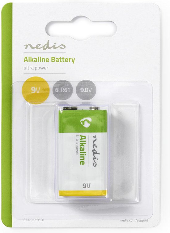 Nedis Alkaline-Batterij 9V | 1-Blister | 6LR61 | Geel / Groen | bol.com