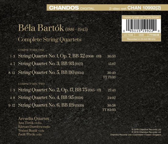 Arcadia String Quartet - Bartók: Complete String Quartets (2 CD), Arcadia String... | bol