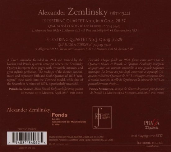Quatuor Zemlinsky - Zemlinsky: String Quartets Nos.1 & 3 (CD), Quatuor ...