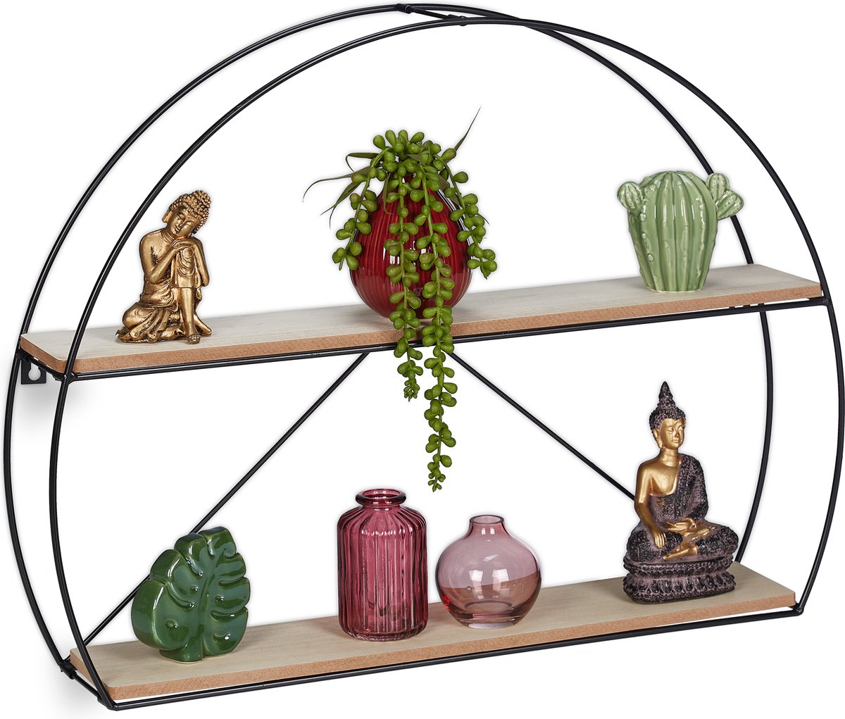 Relaxdays Wandrek industrieel - wandbox halfrond - wandplank 2 etages ...