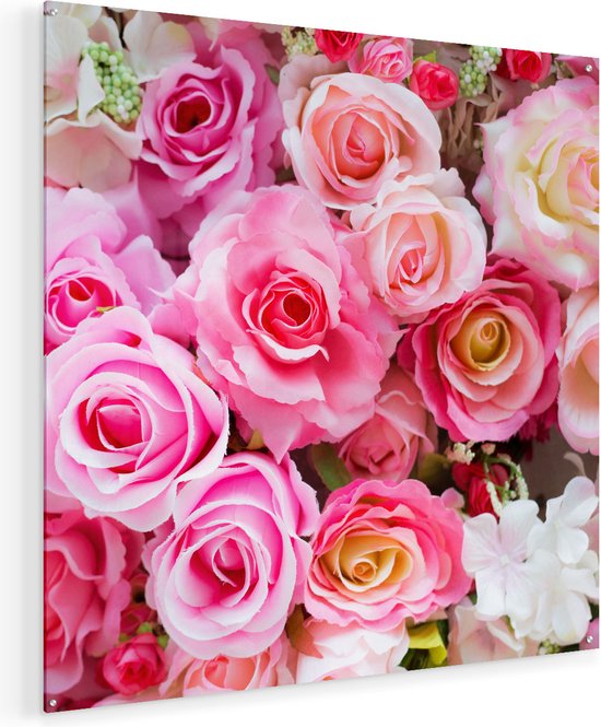 Artaza Glasschilderij - Roze Rozen Achtergrond - Bloemen - 90x90 ...