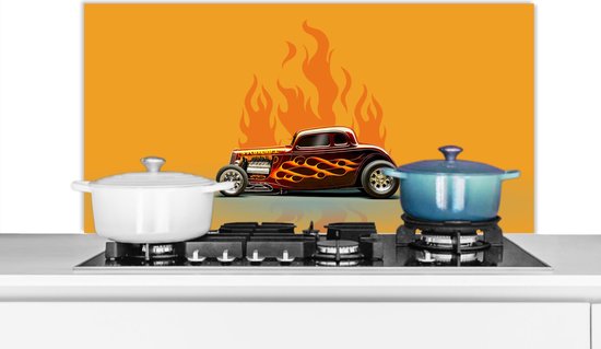 Spatscherm keuken 100x50 cm - Kookplaat achterwand Auto - Vlammen ...