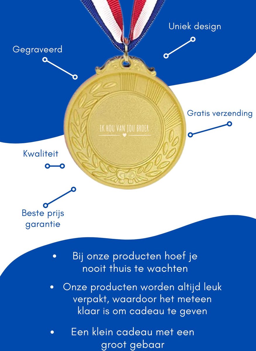 Akyol - ik hou van jou broer medaille goudkleuring - Broer - cadeau ...