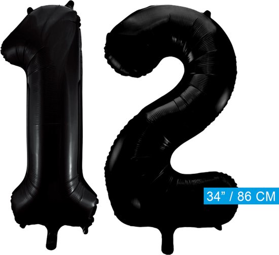 Zwarte cijfer 12 ballonnen helium gevuld. | bol.com