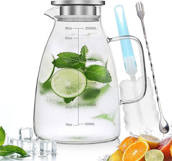 Karaf, 2,5 liter 88 ounce glazen karaf, waterkaraf, waterkan, glazen ...