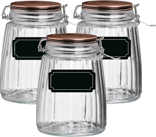 Weckpot/inmaakpot - 4x - 1.5L - glas - met beugelsluiting - incl. etiketten | bol