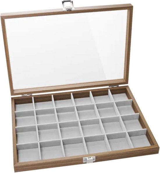 Luxe houten display met 24 vakjes 36x35x5 cm | bol