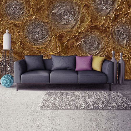 Fotobehang - Vlies Behang - Gouden Rozen Kunst Textuur - 416 x 254 cm | bol