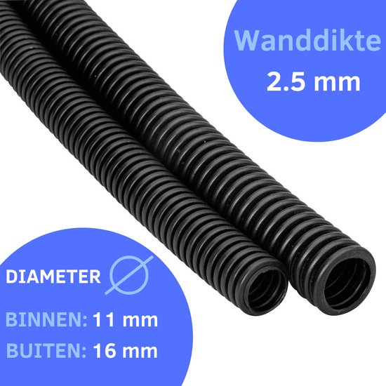 Flexibele Buis 40 Meter | Maat 5/8 | 16mm Dik | PVC | Geribd | Zwart | bol