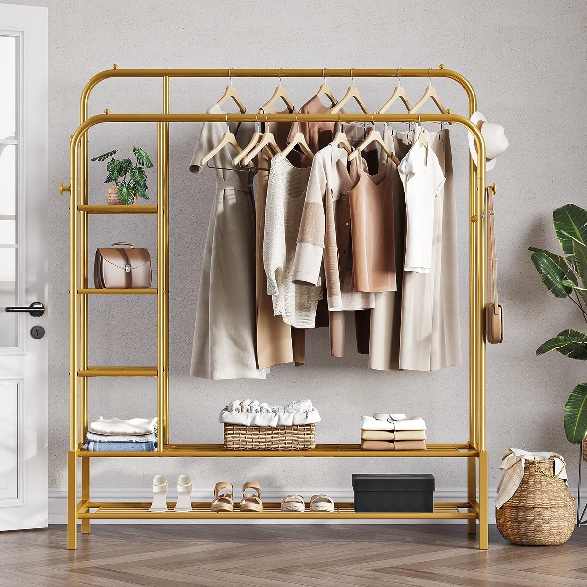 Metalen Kledingrek Vrijstaande Hanger Goud Slaapkamer Kledingrek Met ...