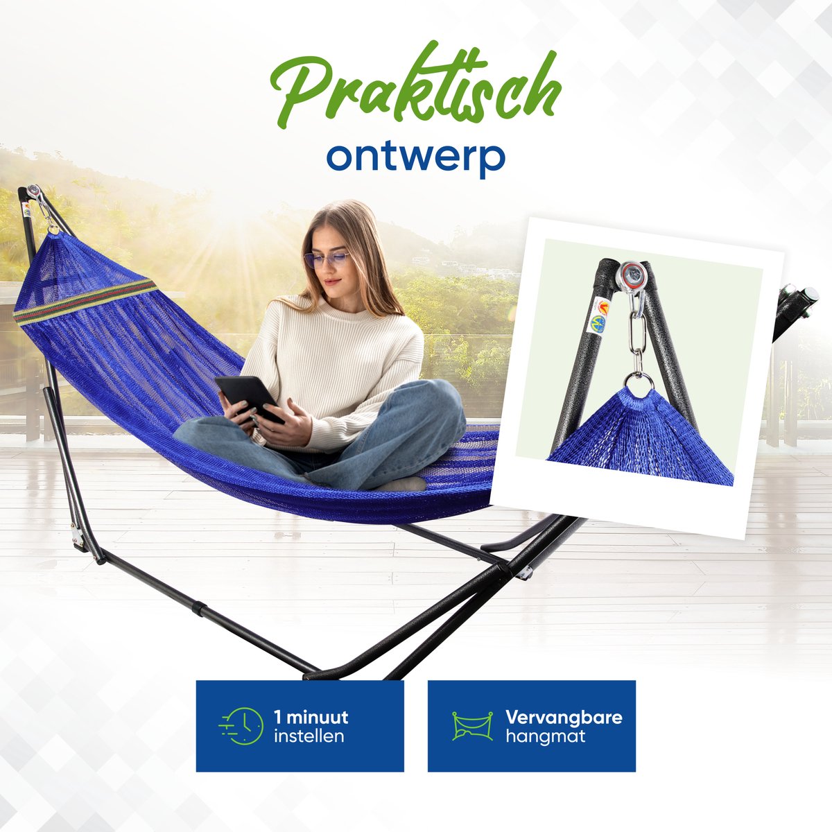 Hangmat met Standaard - Geel - Opvouwbaar en Inklapbaar - Metalen Frame ...
