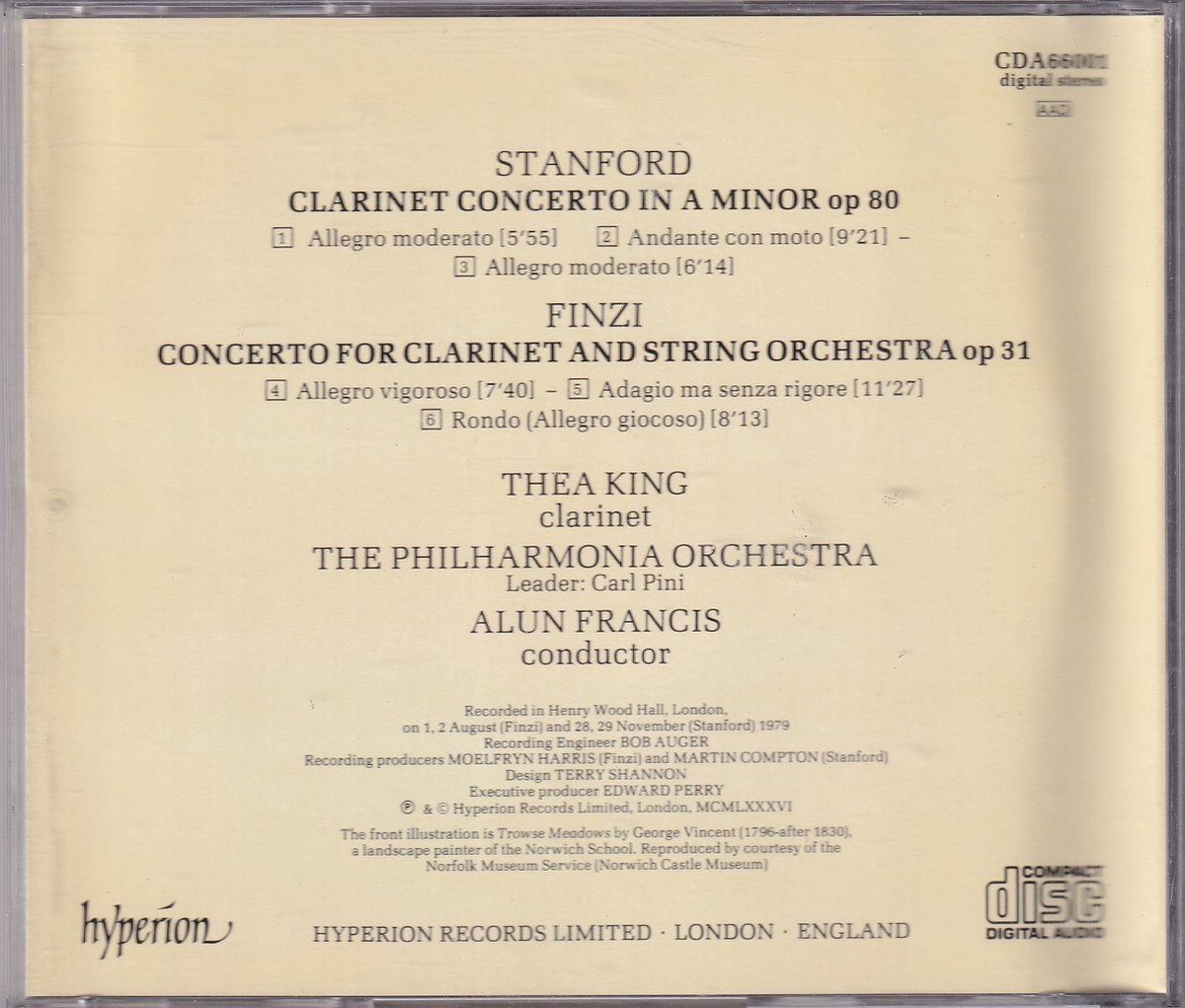 Clarinet Concertos - Stanford, Finzi - Thea King, The Philharmonia ...