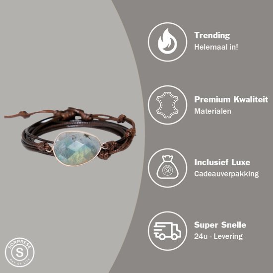 Sorprese armband - Nature - armband heren - wikkelarmband - leer ...