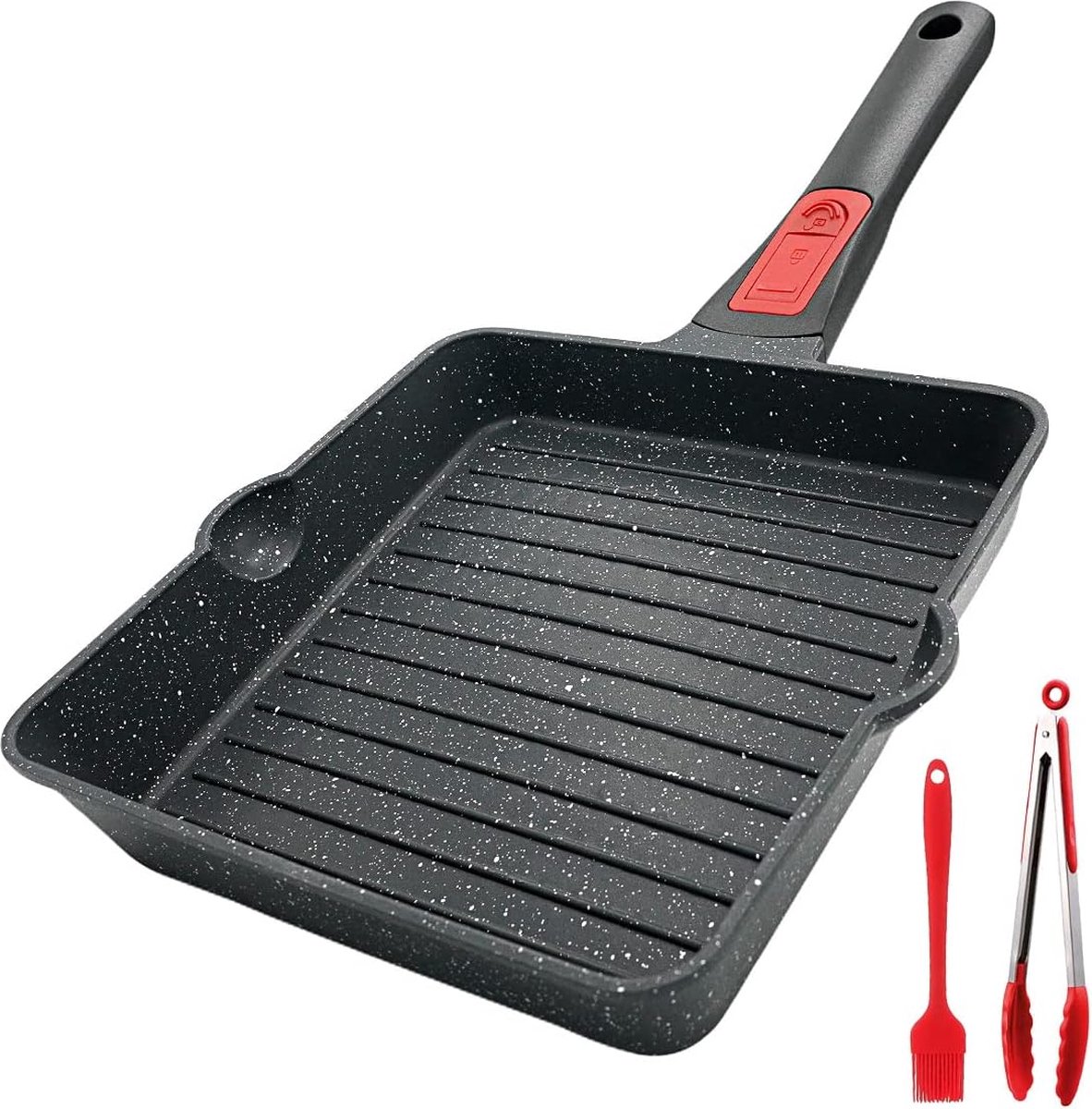 Grillpan, 20 x 20 cm, steakpan, anti-aanbaklaag, aluminium grillpan met ...