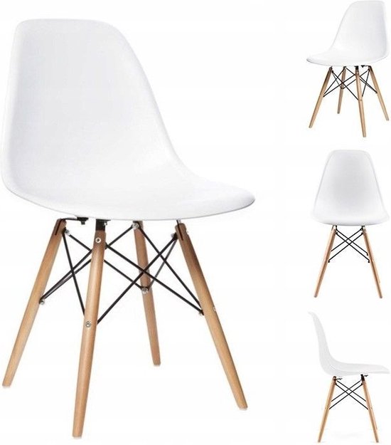Set van 4 kuipstoelen met beuken houten poten - Eetkamer stoelen - Wit ...