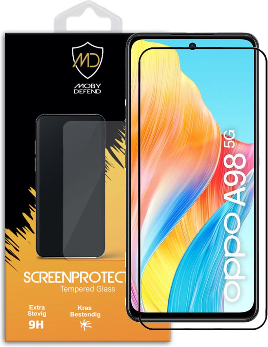Oppo A98 Screenprotector - MobyDefend Gehard Glas Screensaver - Zwarte ...