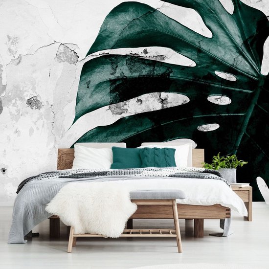 Fotobehang - Vlies Behang - Monstera op Beton - Groen Jungle Blad - 416 ...