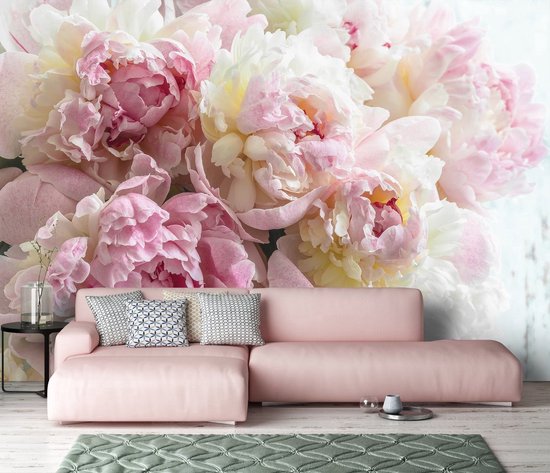 Fotobehang - Vlies Behang - Roze Pioenrozen - 368 x 280 cm | bol