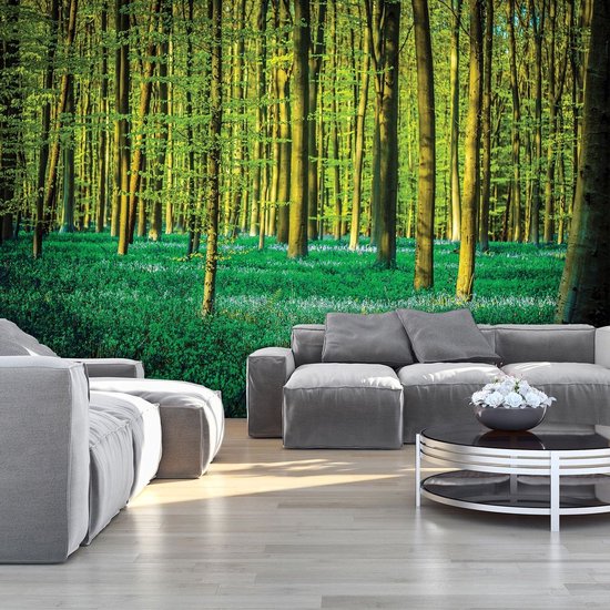 Fotobehang - Vlies Behang - Bos met Groene Bloemen - 312 x 219 cm | bol