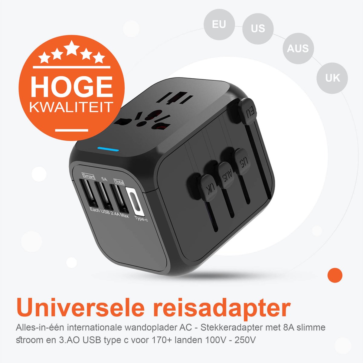 SmarTop Reisstekker Wereldwijd - Universele Reisadapter Met 3 USB and 1 ...