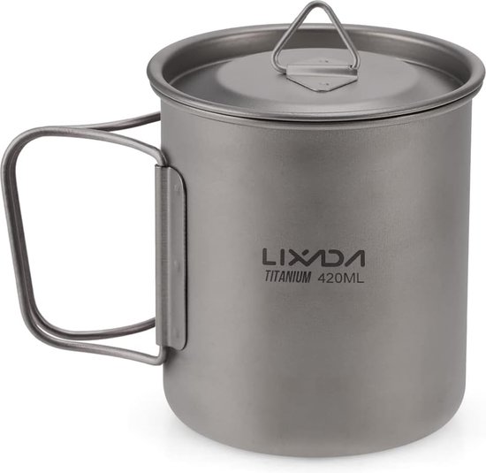 Dragbare pot/beker van titanium, voor op de camping, met klapgreep, 300 ml/350 ml/420... | bol