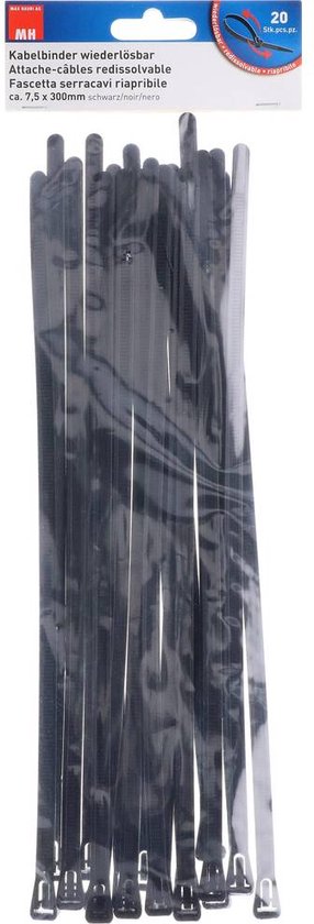 Max Hauri AG 136687 Kabelbinder 300 mm 7.5 mm Zwart Hersluitbaar 20 ...