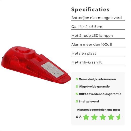 Cheqo® Deurstop Alarm - 110dB - 15cm - Anti-Inbraak Deurwig met Alarm ...
