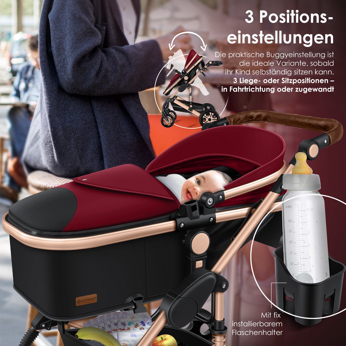 KESSER® Kinderwagen 3 in 1 Loops Wandelwagen Set incl. Autostoel ...