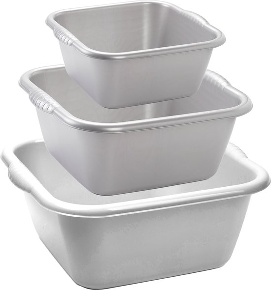 Afwasbak teil - set van 3 formaten - 10 en 15 en 20 liter - zilvergrijs ...