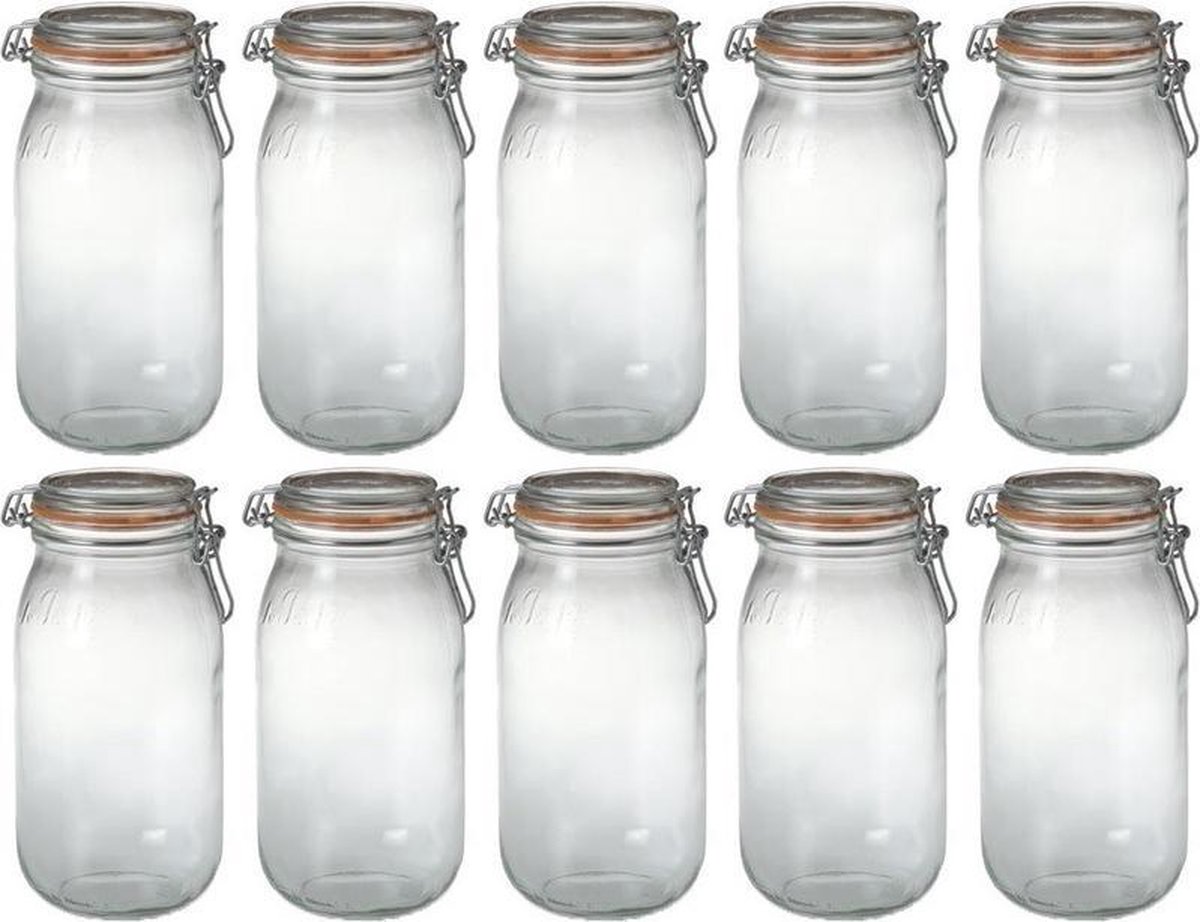 10x Weckpotten/inmaakpotten met klepdeksel en beugelsluiting 2 liter ...