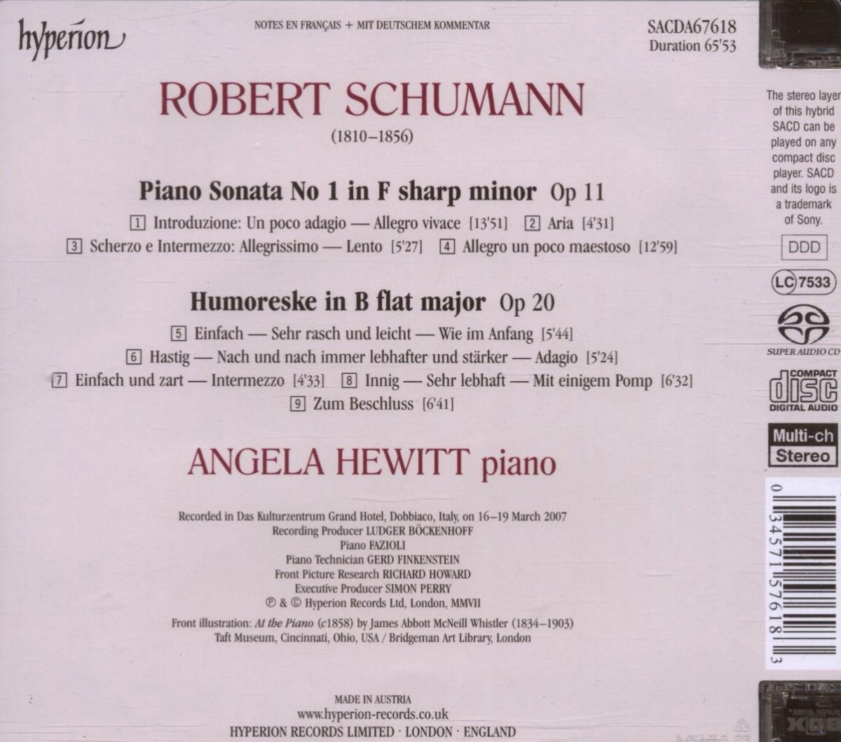 Schumann: Sonata In F Sharp Minor, Humoreske, Angela Hewitt Piano | CD ...