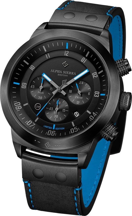 Alpha Sierra - Defcon - LGM30BL - Herenhorloge - Leer - 46mm - Zwart ...