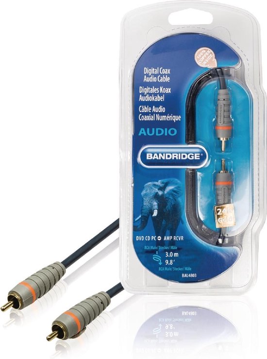 Bandridge digitale coaxiale audiokabel met vergulde RCA contacten - 3 ...
