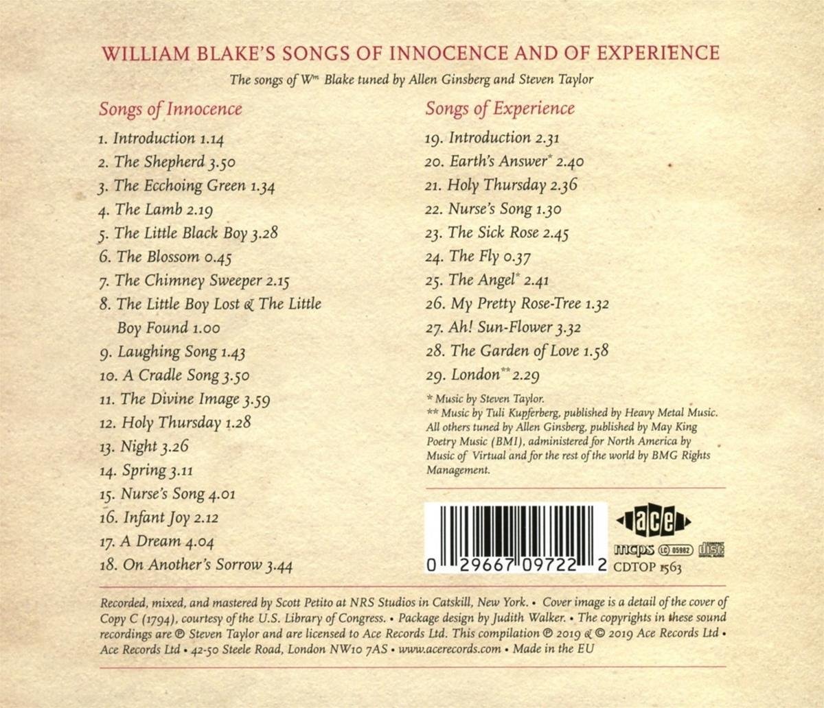 William Blakes Songs Of Innocence And Of Experience, Steven Taylor | CD ...