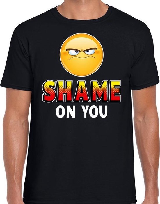 Funny emoticon t-shirt Shame on you zwart voor heren - Fun / cadeau ...