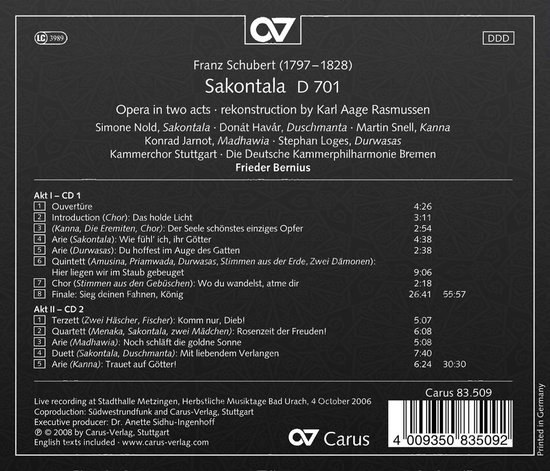 Franz Schubert: Sakontala D 701, Simone Nold | CD (album) | Muziek ...