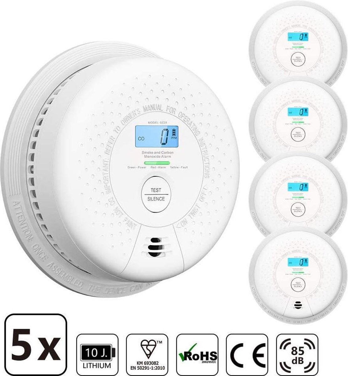 Détecteur de monoxyde de carbone X-Sense SC01, pile 10 ans 5 pièces | bol